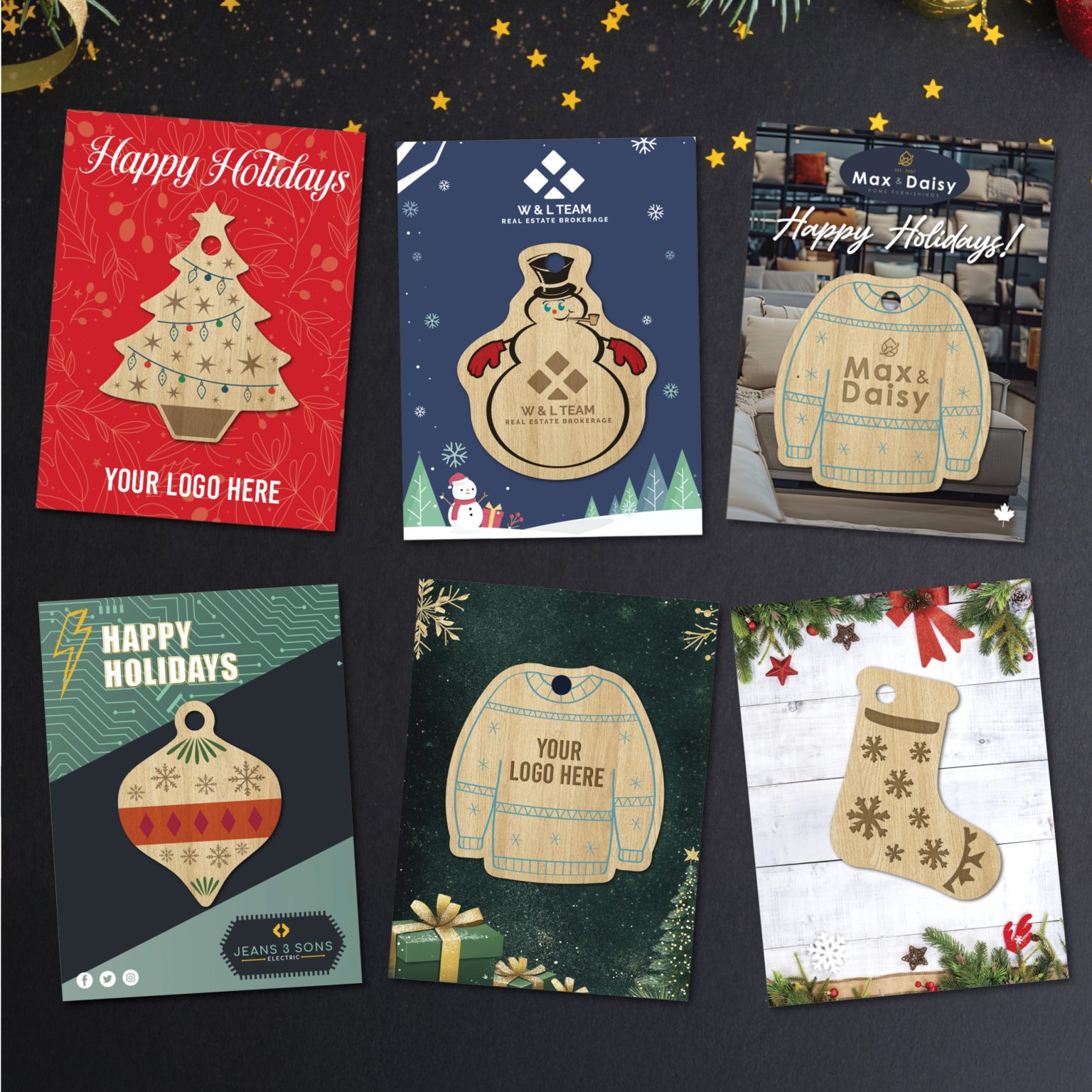 Thick Wood Holiday Ornaments w/ Backer Card - Jay-Line